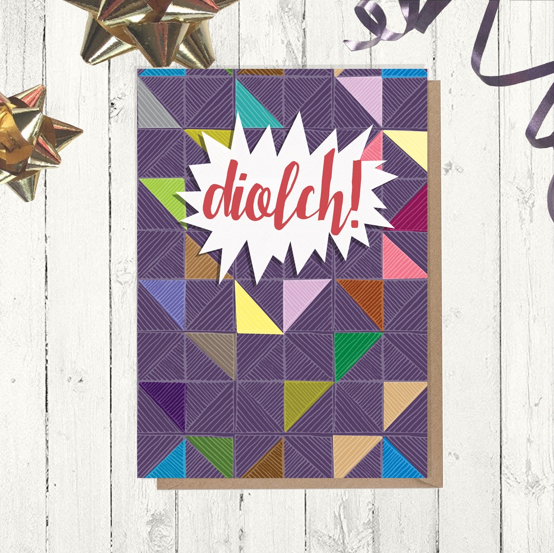 Carden 'diolch' Patrwm Lliwgar! A6 (porffor) - Welsh Colourful ...