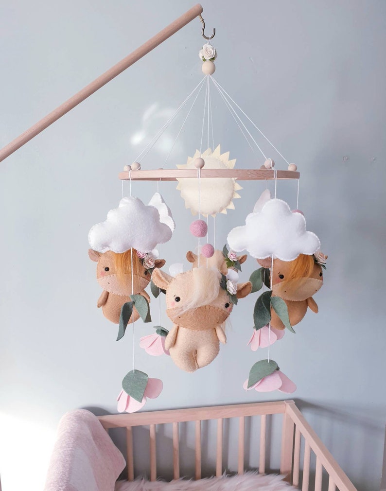 Highland Cow Baby Mobile: Wool Felt Farm Crib Mobile - Etsy