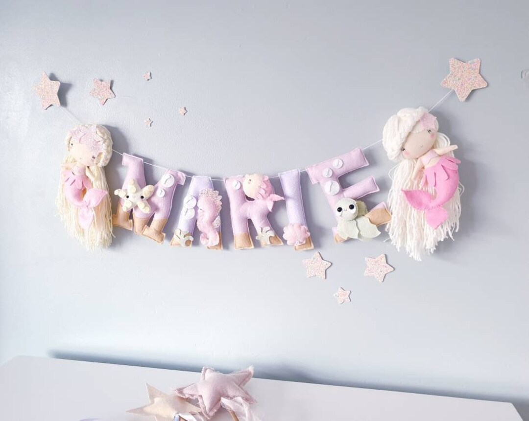 Custom Name Bunting- Felt Name Sign - Felt Wall Decor - Mermaid Nursery ...