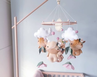 Longhaired Highland Cow & Moon Nursery Mobile Longhorn Cow Mobile Baby ...
