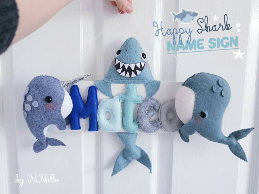 Happy Shark Name Sign- Custom Child Name Sign - Felt Letters - Felt ...
