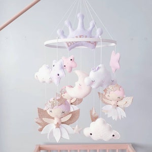 Princess Mobile - Fairy Mobile - Baby Mobile Girl- Pink Mobile - Cloud ...