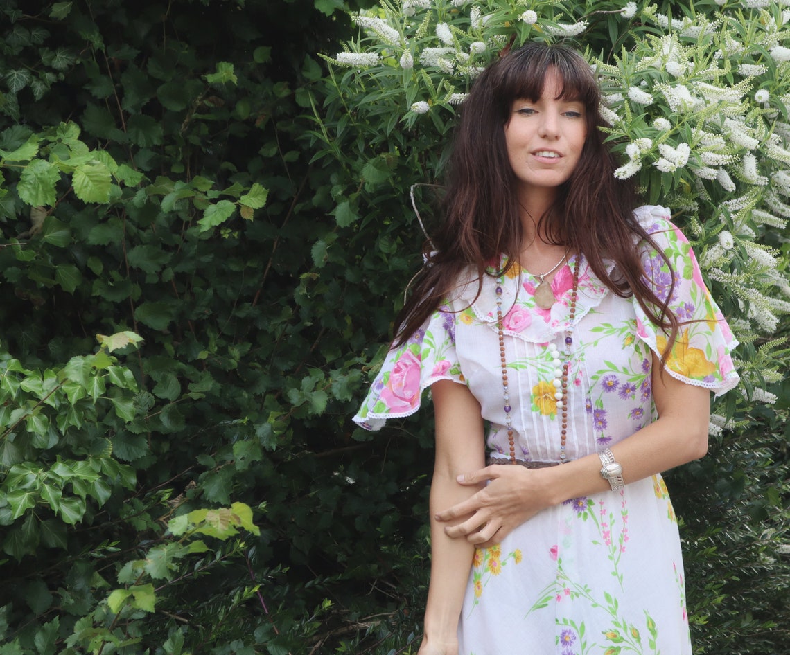 Vintage Floral 70s Angel Sleeves Maxi Dress Flowers Boho | Etsy