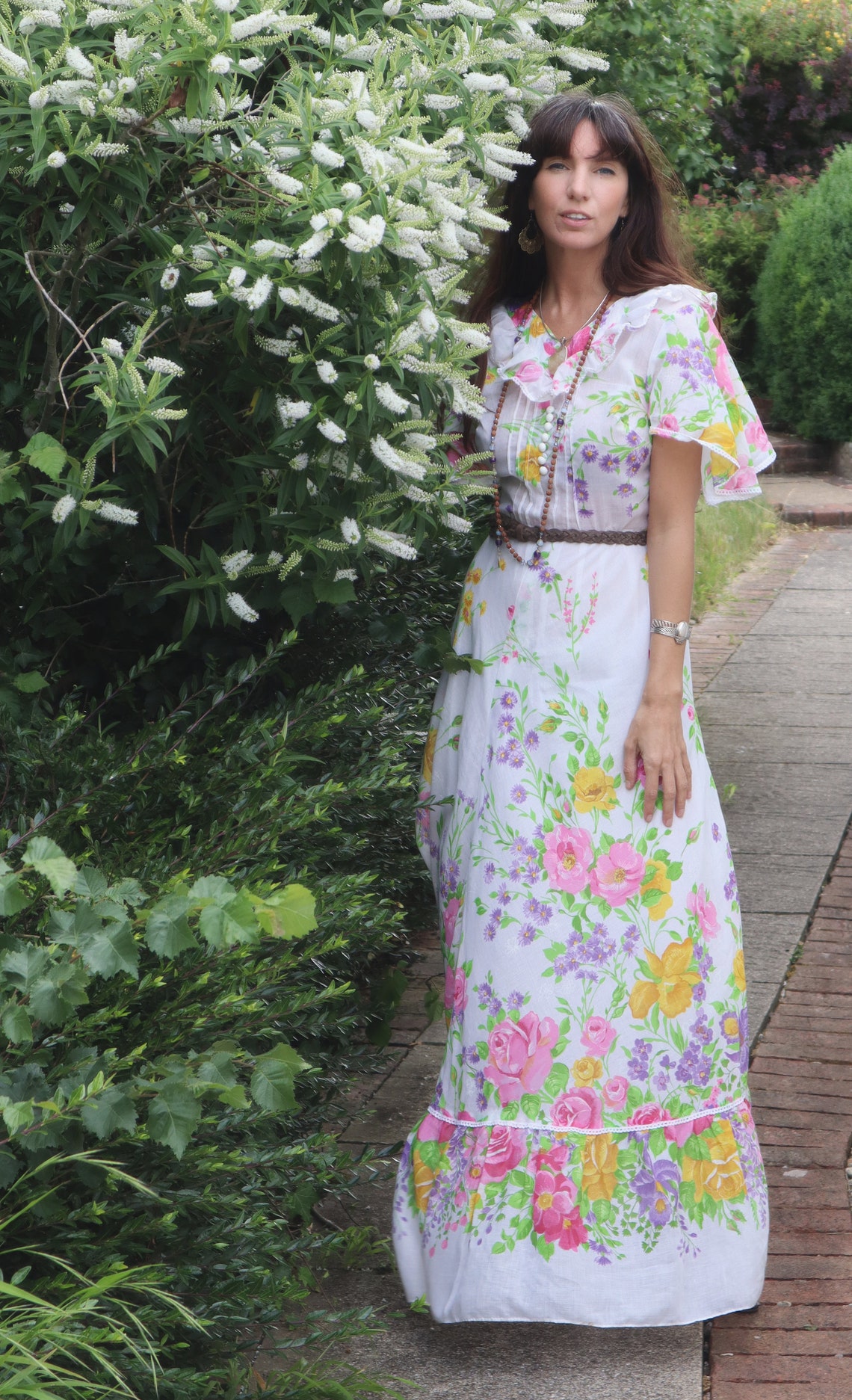 Vintage Floral 70s Angel Sleeves Maxi Dress Flowers Boho - Etsy UK