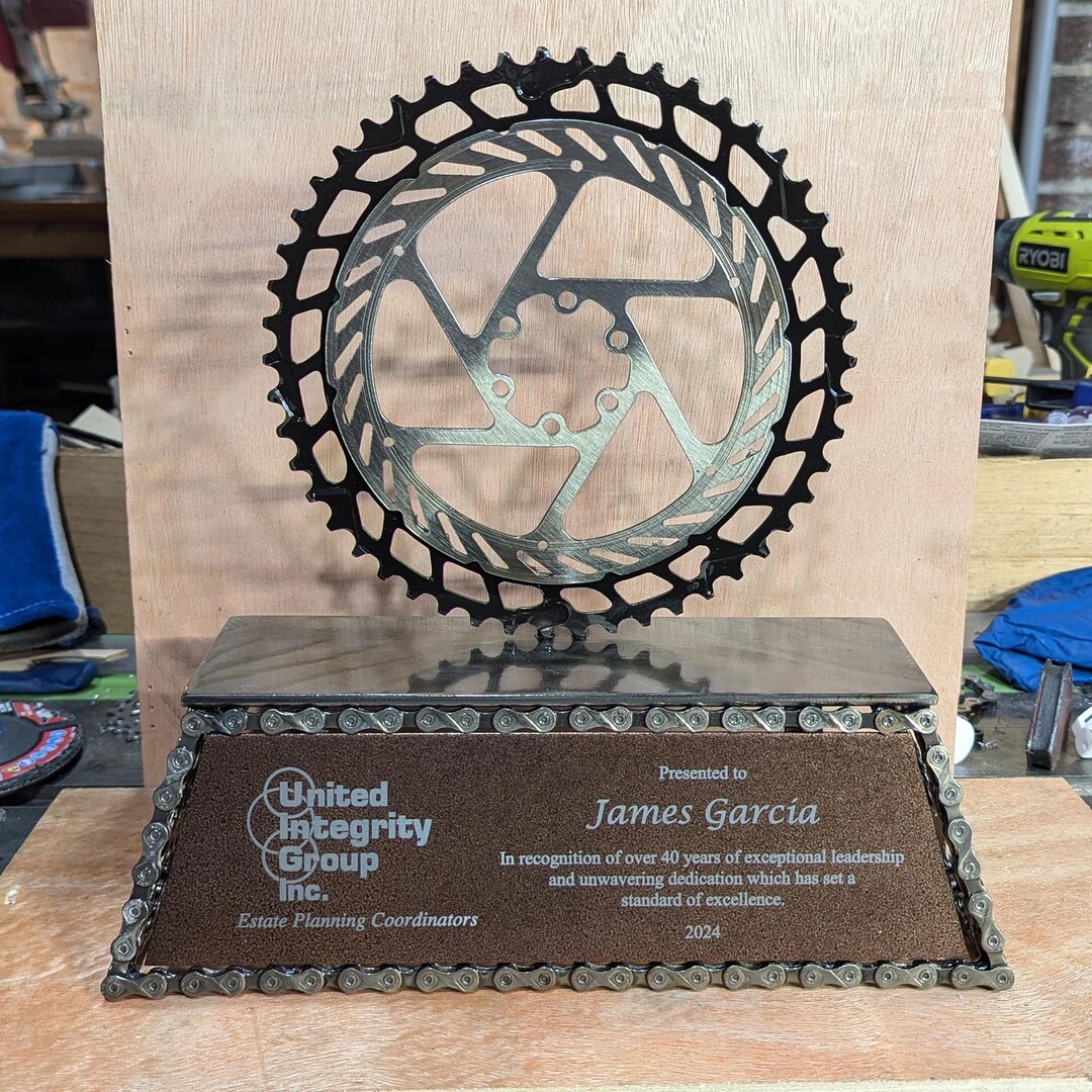 Trophy / Award Trapezoid Cube Recycled Bicycle Chain and Cogs Welded ...