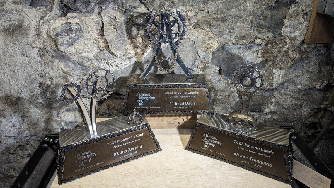 Bicycle Art Trophy Double Cog With Wings Large Metal Laser Engraved ...