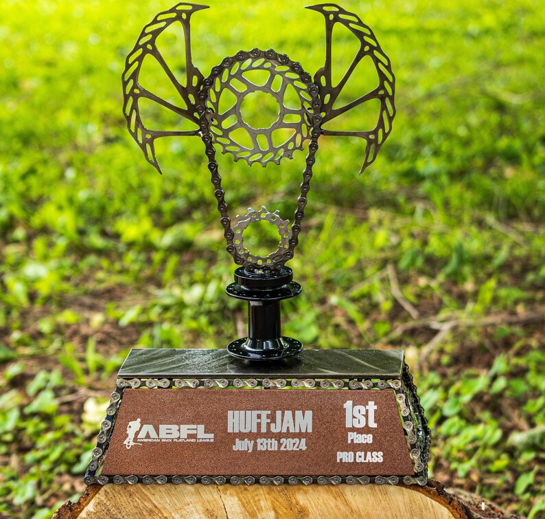 Bicycle Art Trophy " Double Cog With Wings Large Metal Laser Engraved ...
