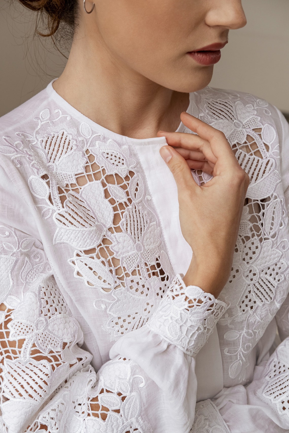White Floral Cutwork Embroidery Blouse Top for Women Elegant - Etsy