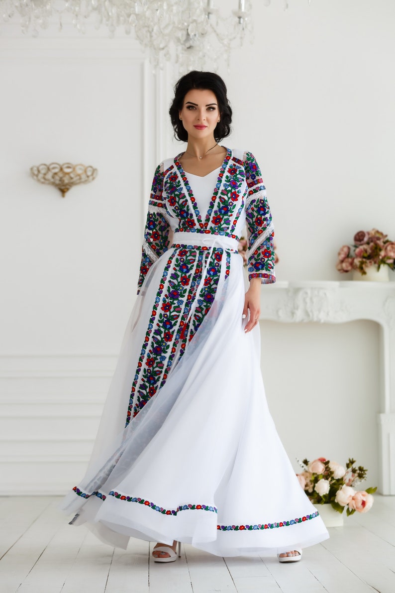 Unique Wedding Dress With Colorful Ukrainian Embroidery Organza Sheer ...