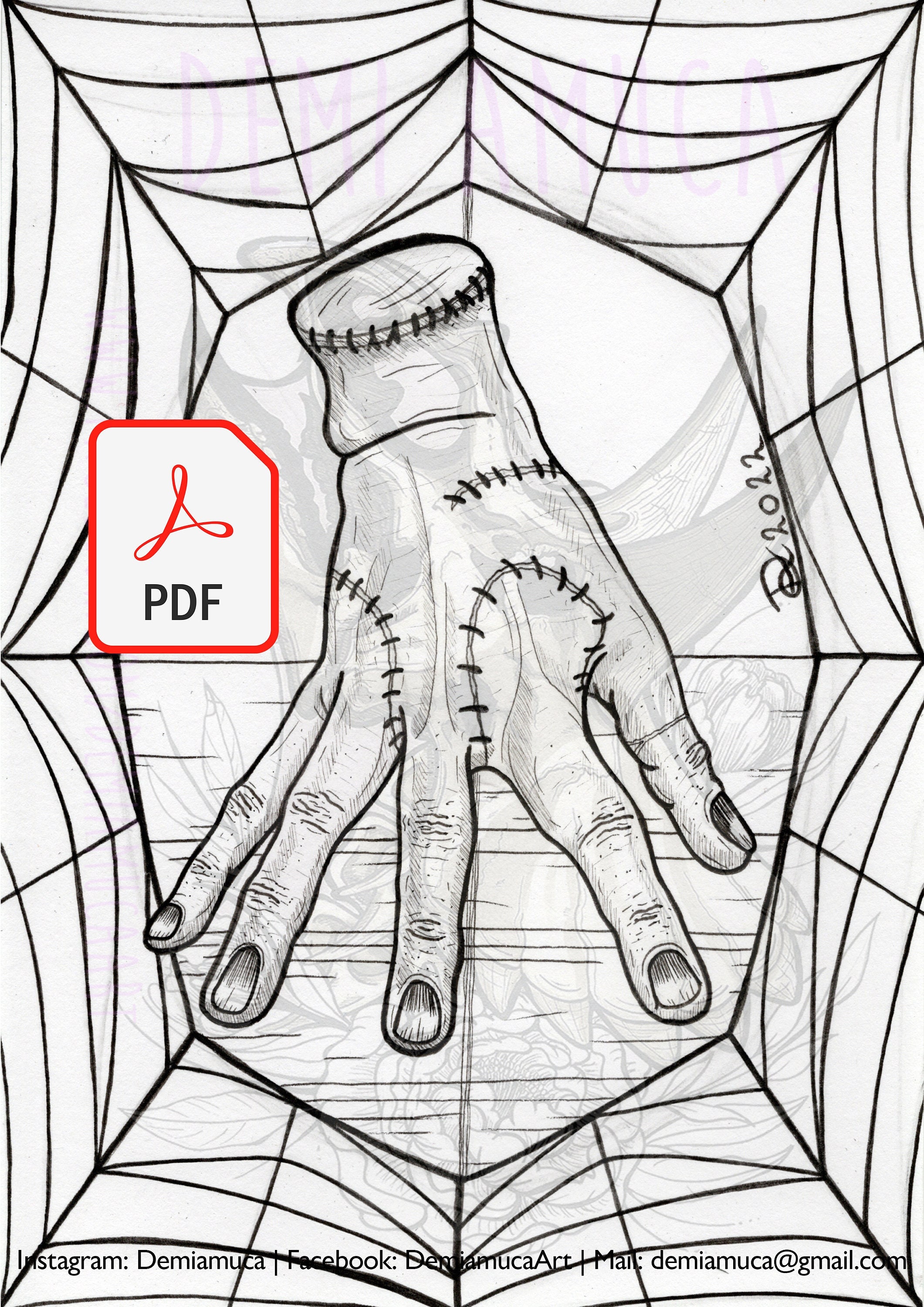 Coloring Page | Thing | Addams | Wednesday | Hand - Etsy