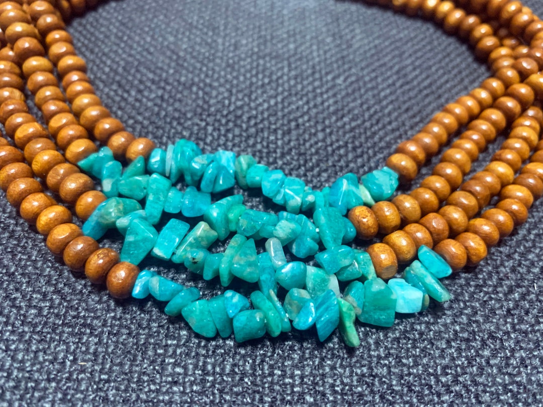 Wood Bead Choker Necklace With Amazonite Accents for Women, Handcrafted ...