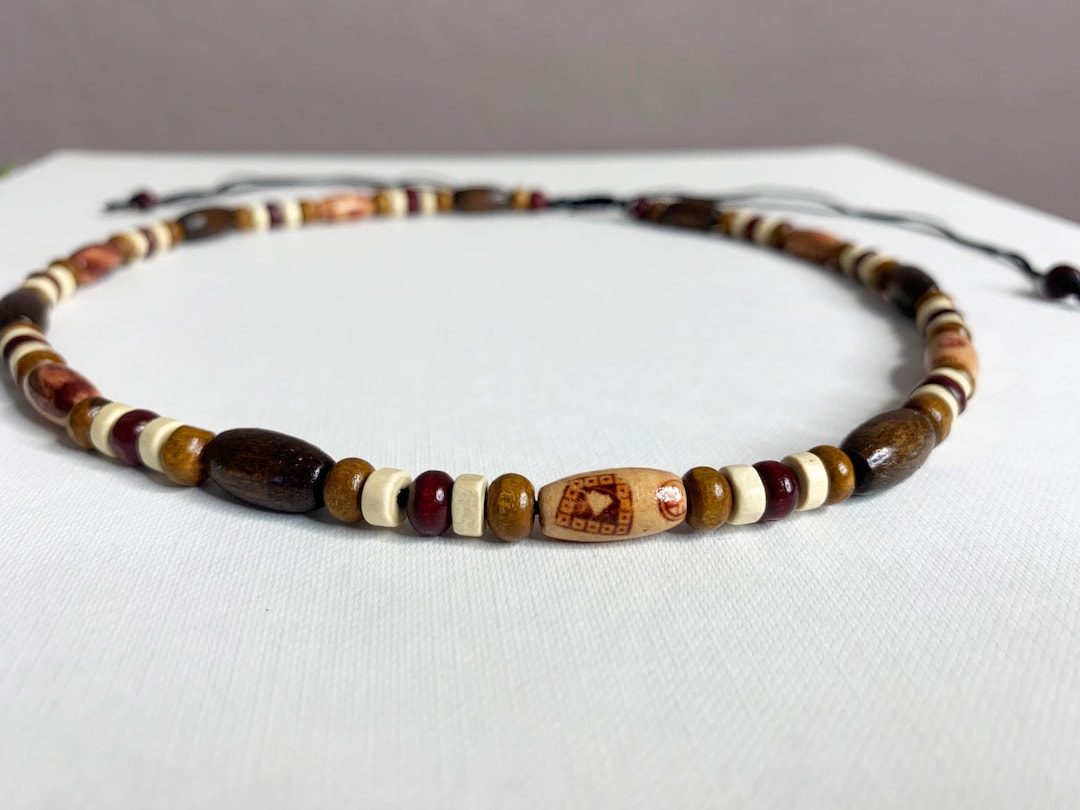 Boho Wooden Bead Choker Necklace – Adjustable Natural Wood Jewelry for ...