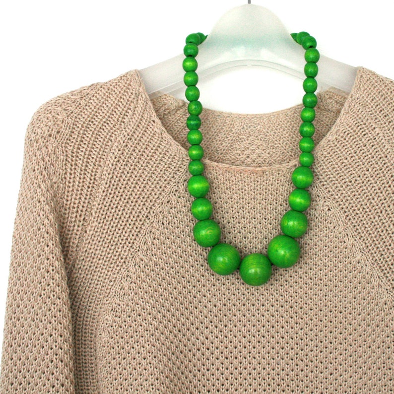 Collier en bois vert pour femmes grand collier de perles en - Etsy France