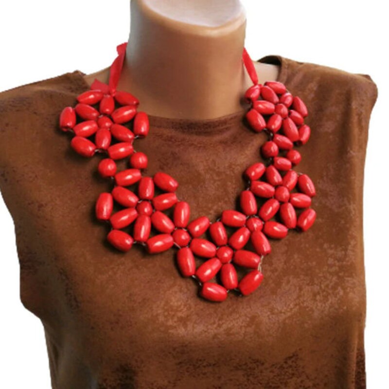 Red Bib Necklace - Etsy