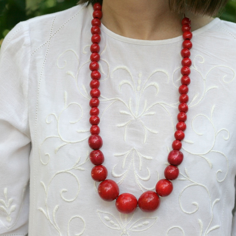 Red Bead Necklace - Etsy