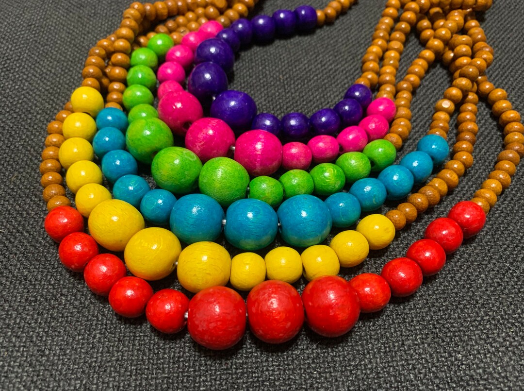 Rustic Handmade Long Wood Bead Necklace for Women With Simple Boho ...