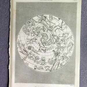 1852 Antique Constellations North Chart Print, Original Vintage Star Map, Celestial Planisphere ...