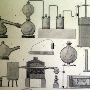 Antique French Chemistry Laboratory Print, Vintage Original 1852 ...