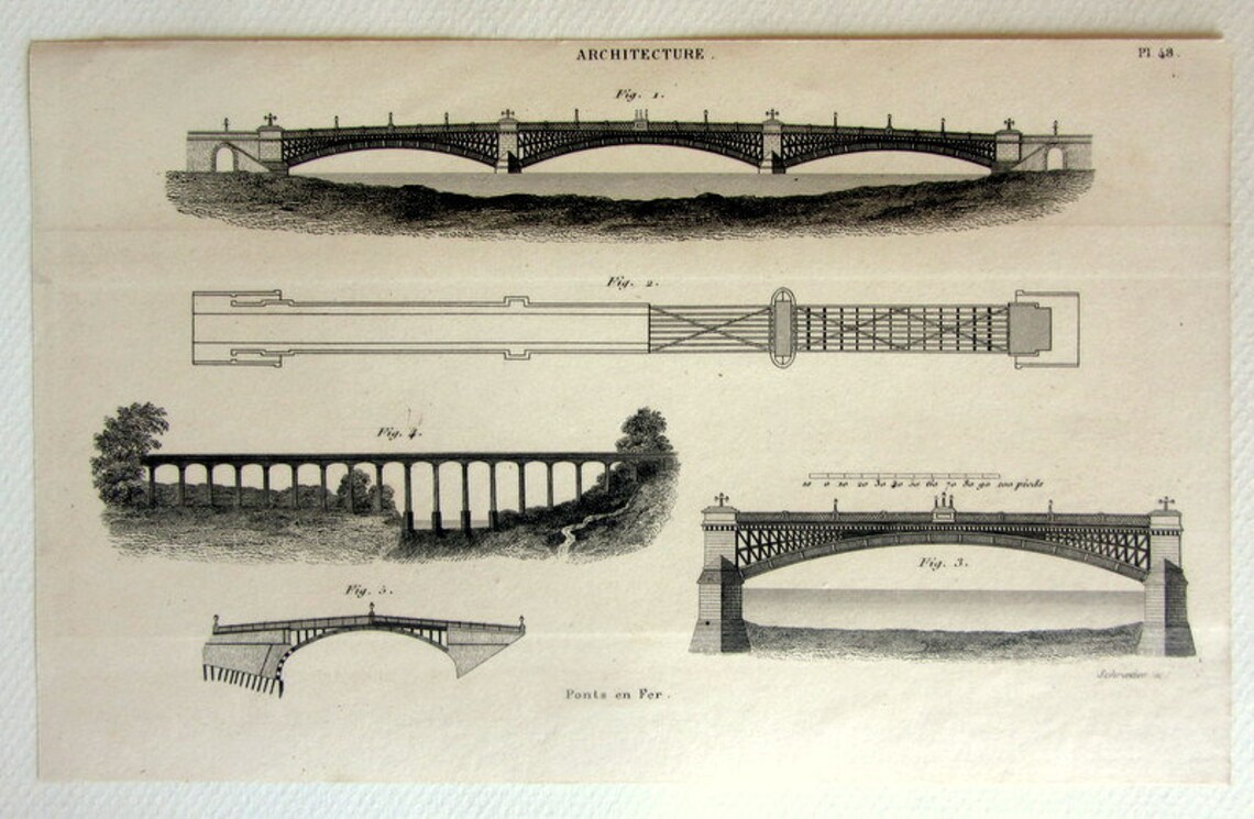 Ancient Architecture Stone Bridge Engraving Antique - Etsy