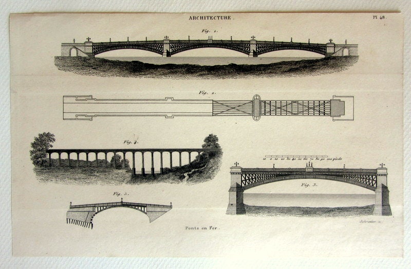 Ancient Architecture Stone Bridge Engraving Antique - Etsy