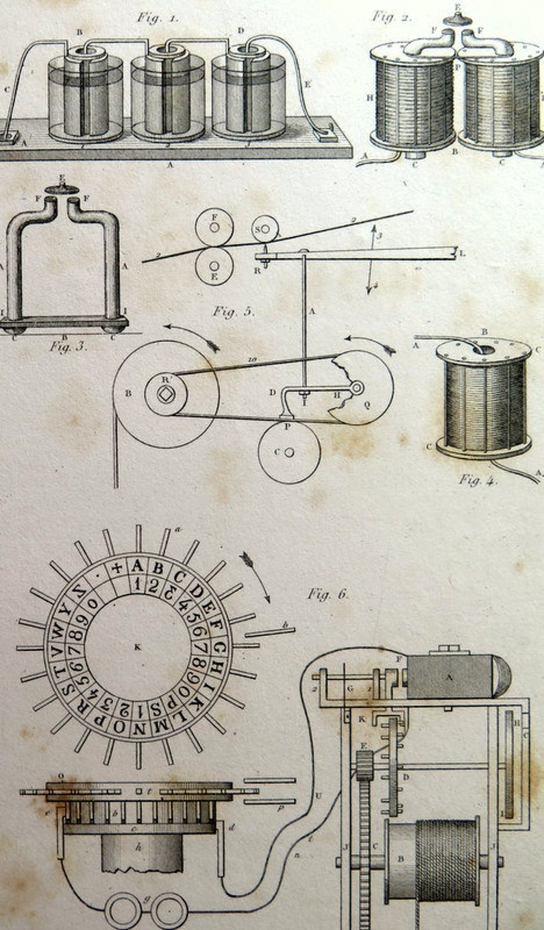 Antique Science engraving 1852 Vintage telegraph print | Etsy