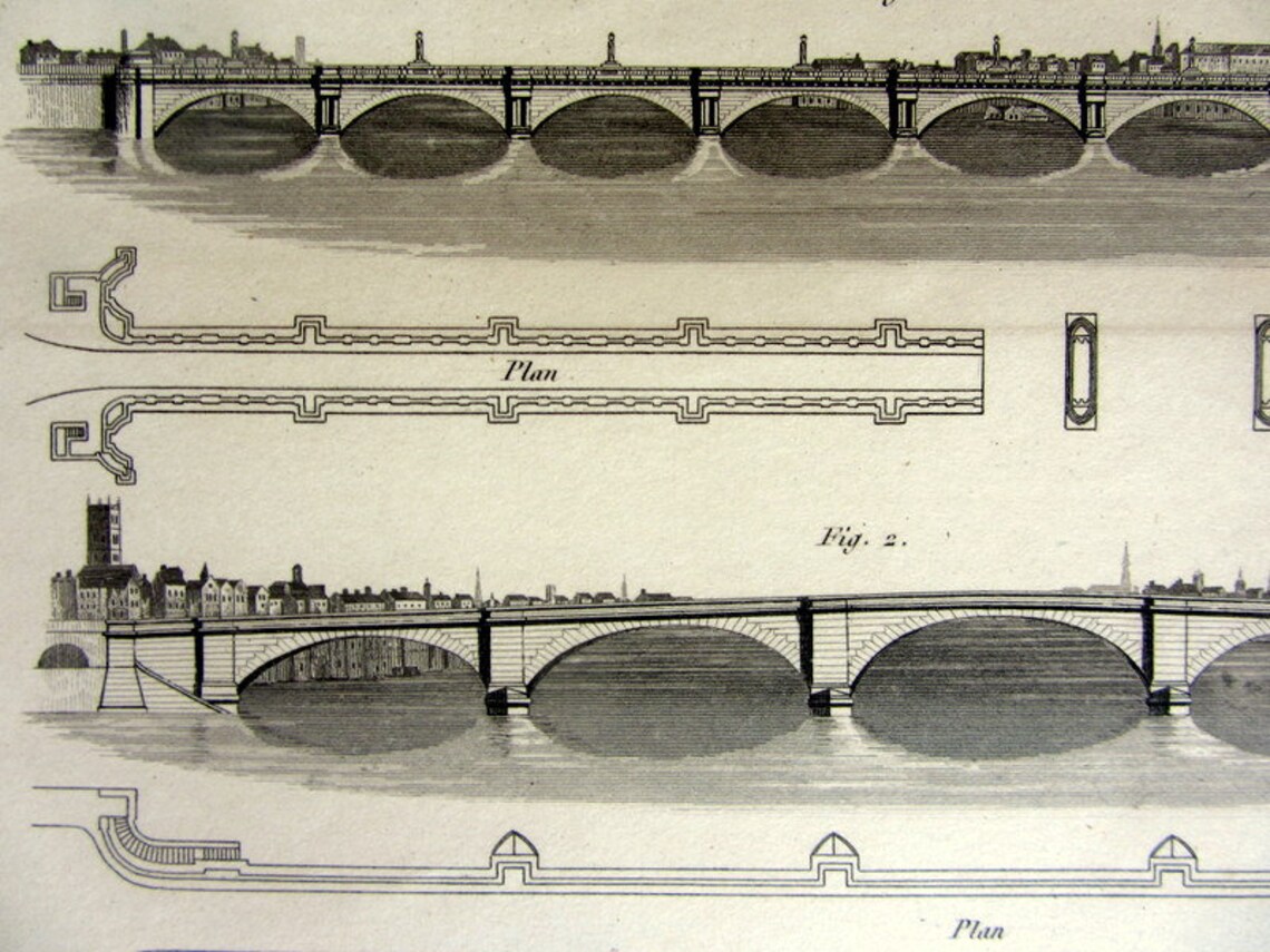 Ancient Architecture Stone Bridge Engraving Antique - Etsy