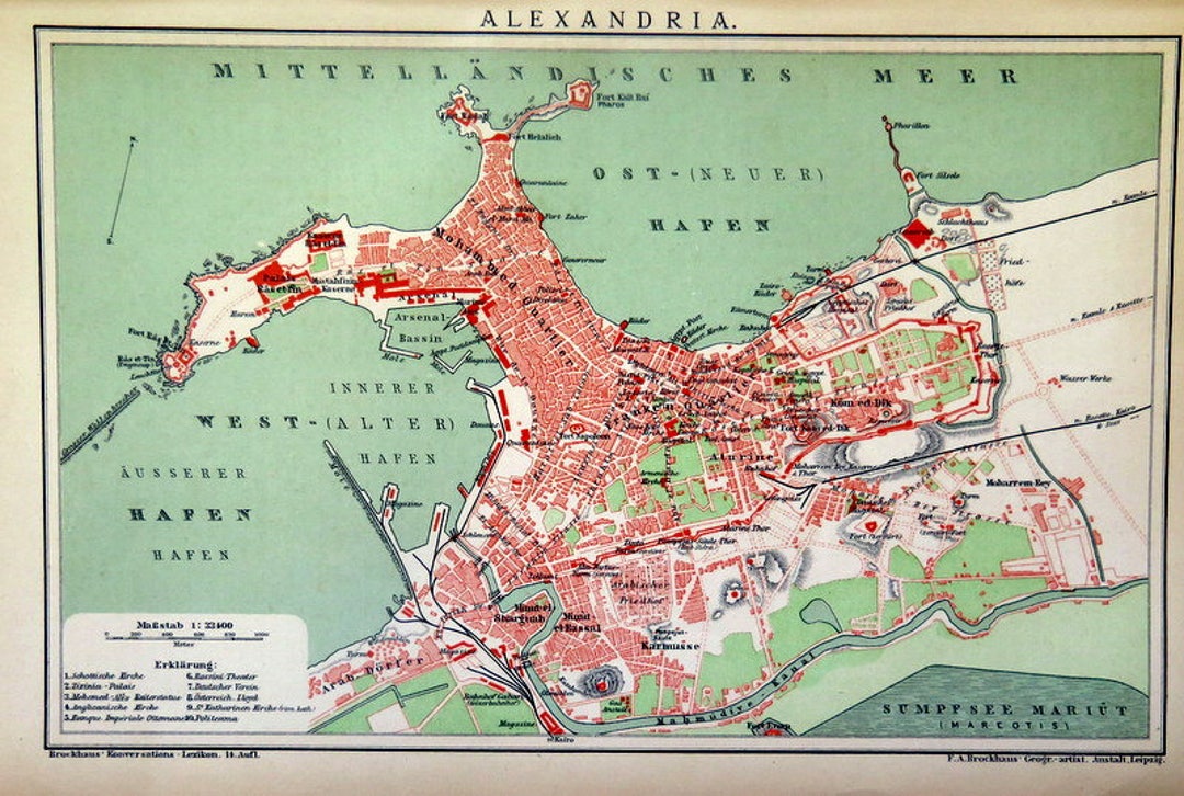 1904 Antique Map Print of Alexandria City, Years Old Vintage Engraving ...