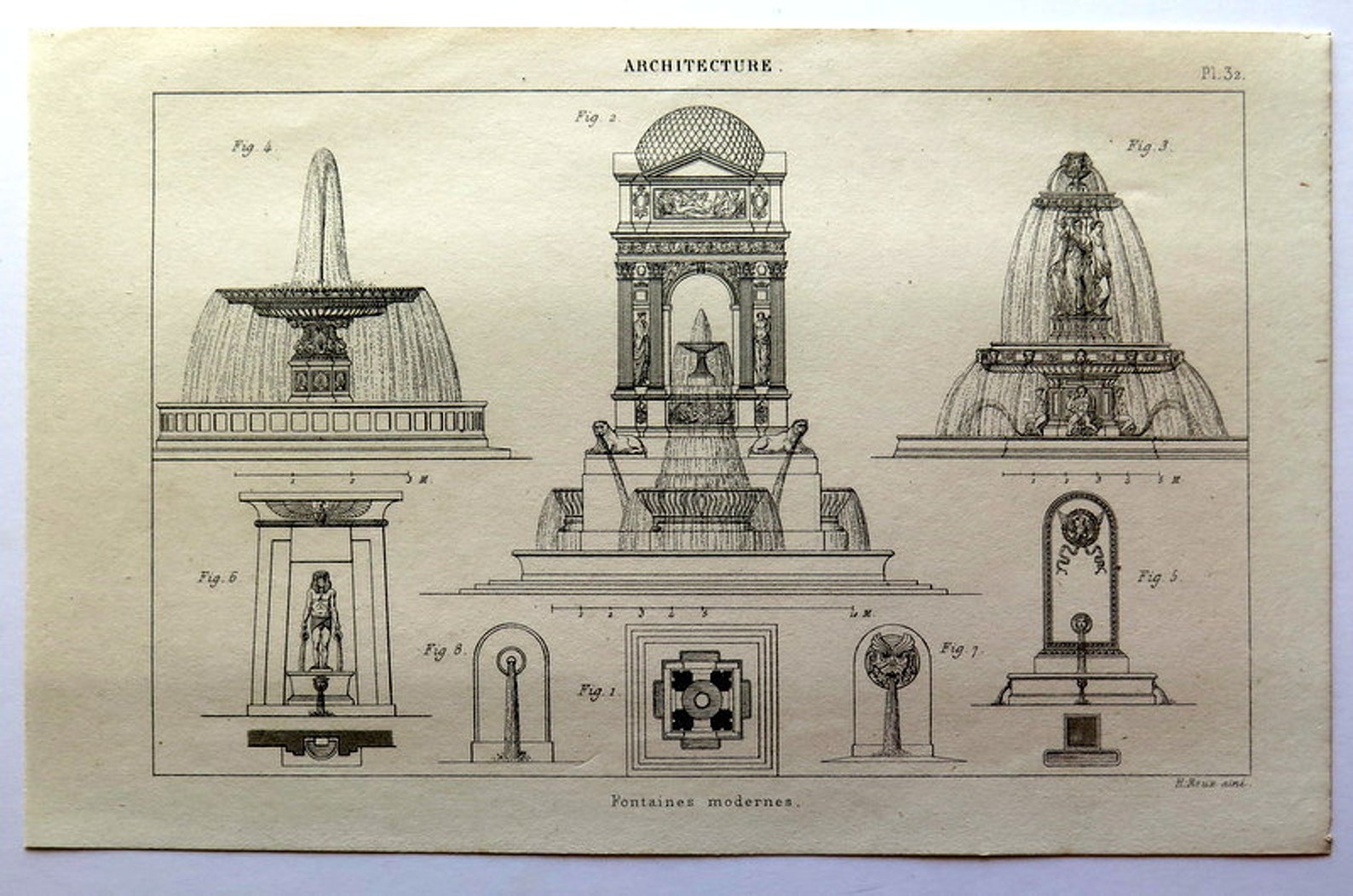 Antique Modern Fountain Prints 1852 Original Vintage - Etsy