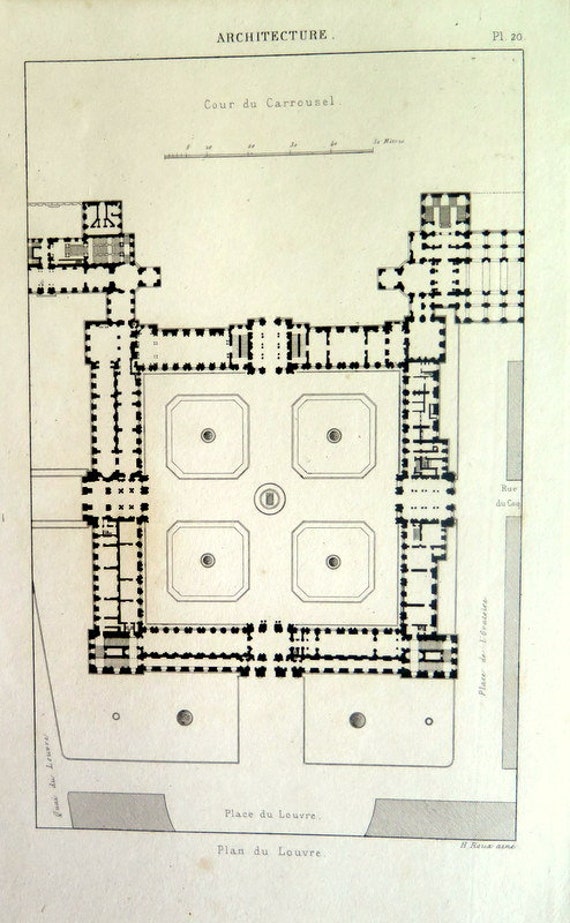 Architecture the Louvre Museum 1852 Antique Print Ot Floor | Etsy