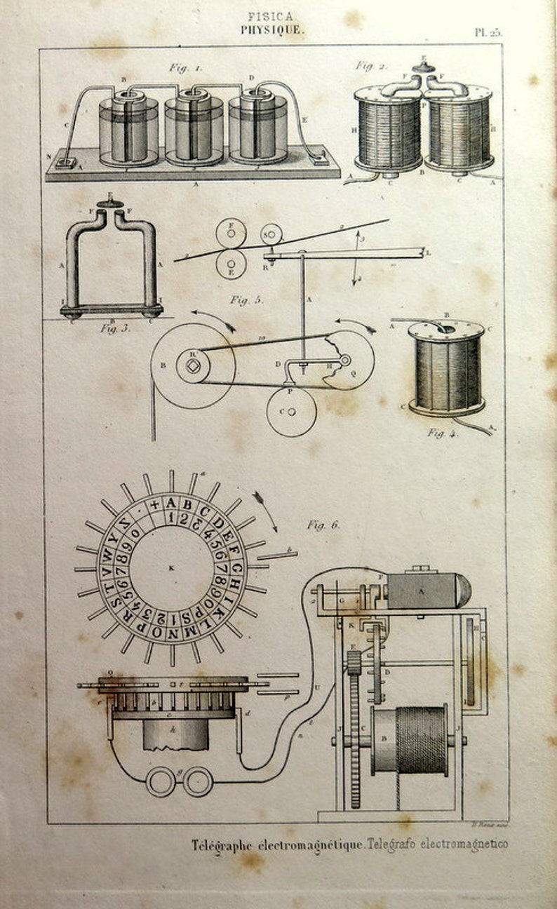 Antique Science engraving 1852 Vintage telegraph print | Etsy