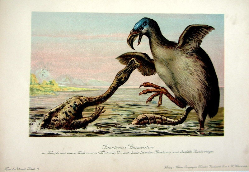 Antique Amazing BRONTORNIS Prehistoric Animal Print Engraving - Etsy