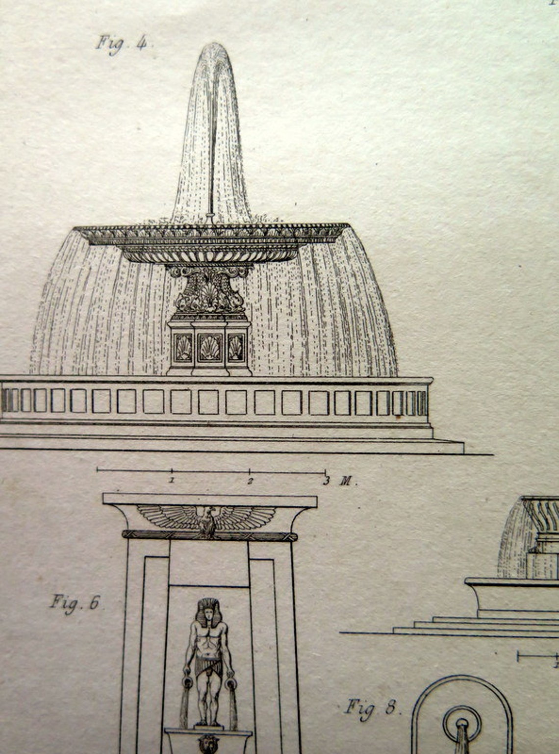 Antique Modern Fountain Prints 1852 Original Vintage - Etsy