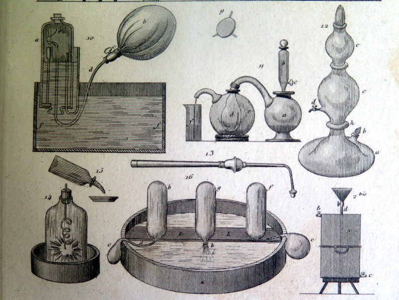 Antique French Chemistry Laboratory Print, Vintage Original 1852 ...
