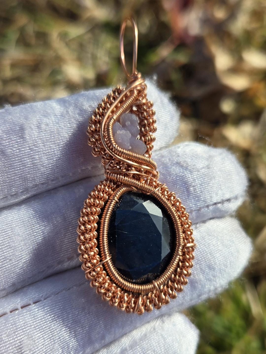 Heady Wire Wrap With Sapphire and Grape Agate Crystal Pendant - Etsy