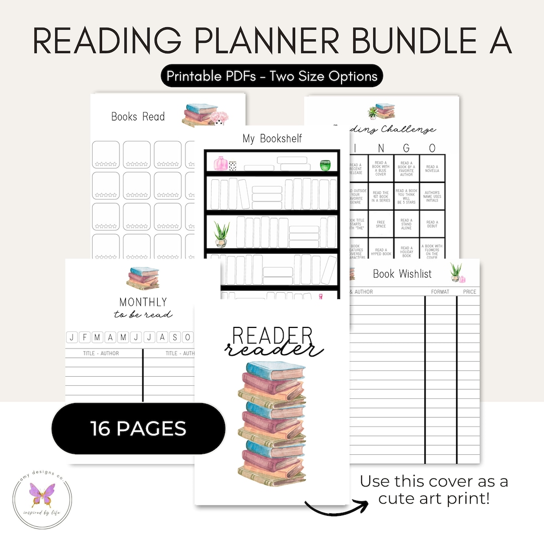 Reading Journal Printable, Reading Tracker Bundle, Book Planner Inserts ...