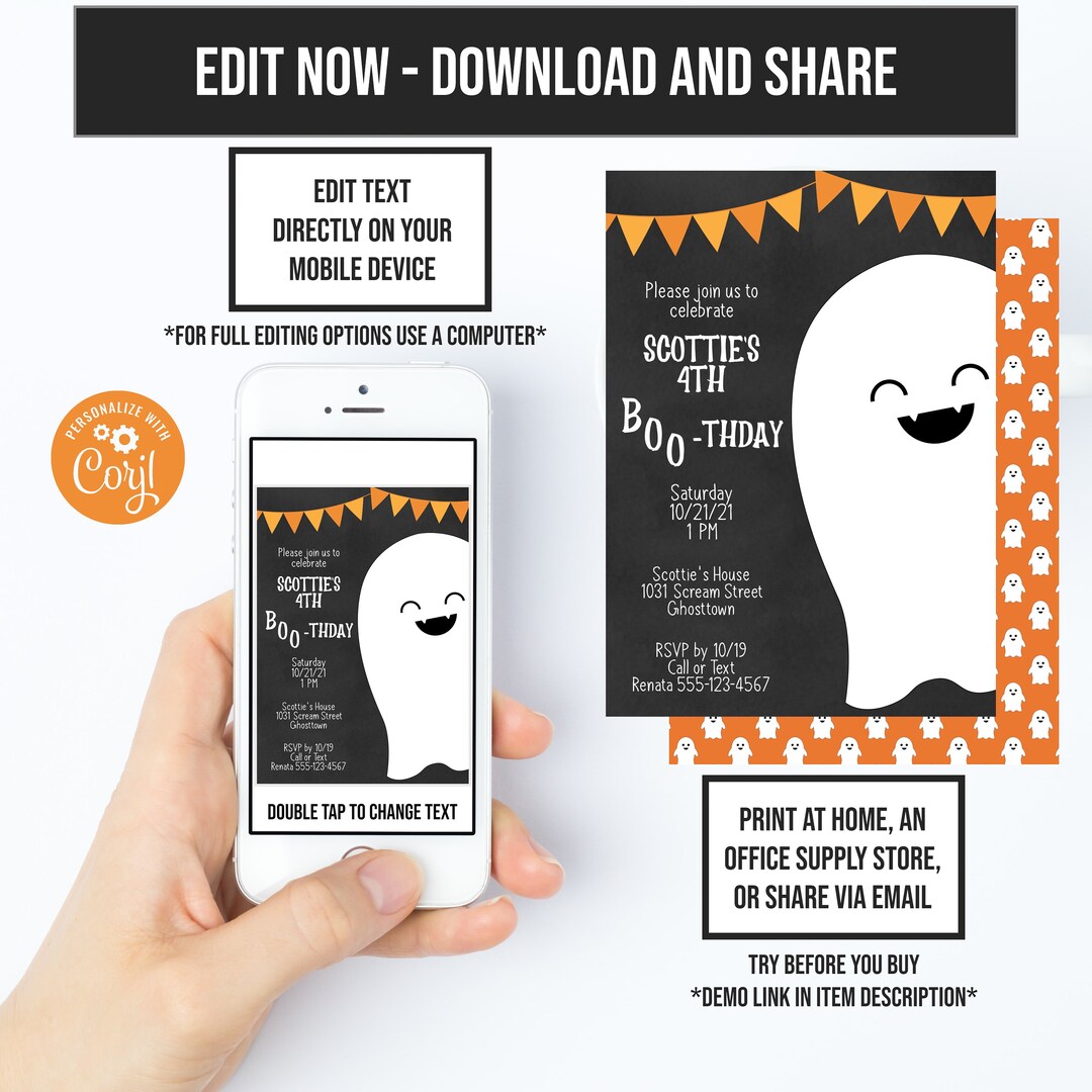 Ghost Birthday Theme, Halloween Birthday Invitation, Ghost Invitation ...