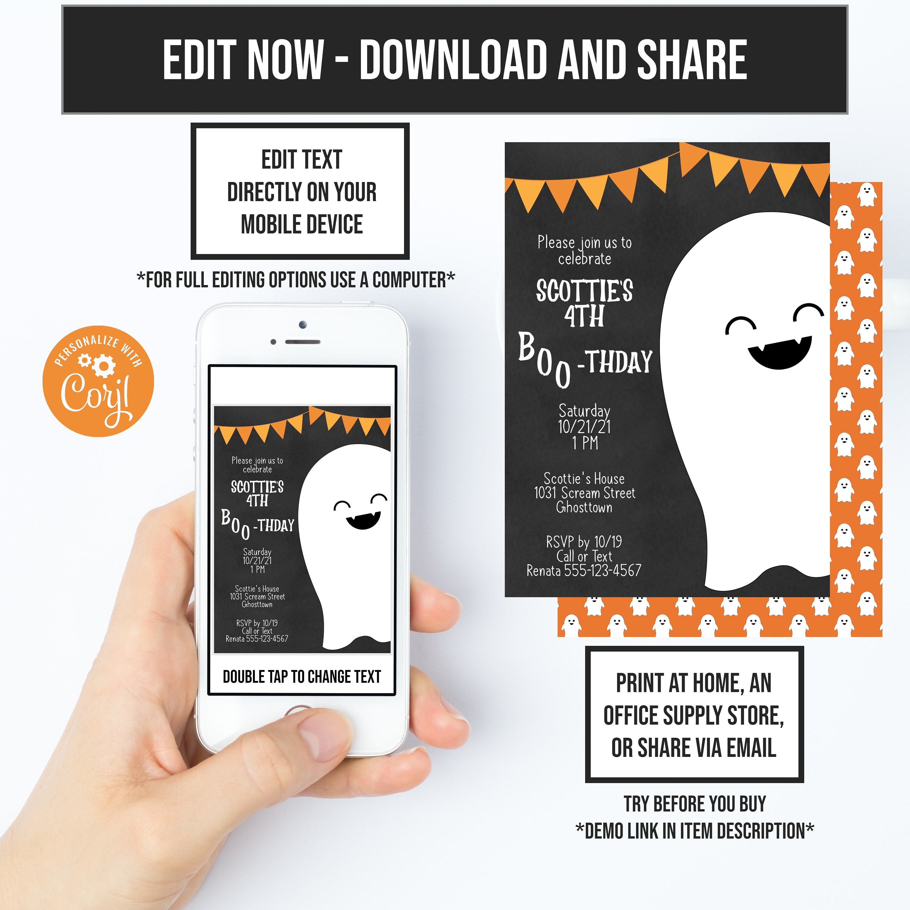 Ghost Birthday Theme, Halloween Birthday Invitation, Ghost Invitation ...