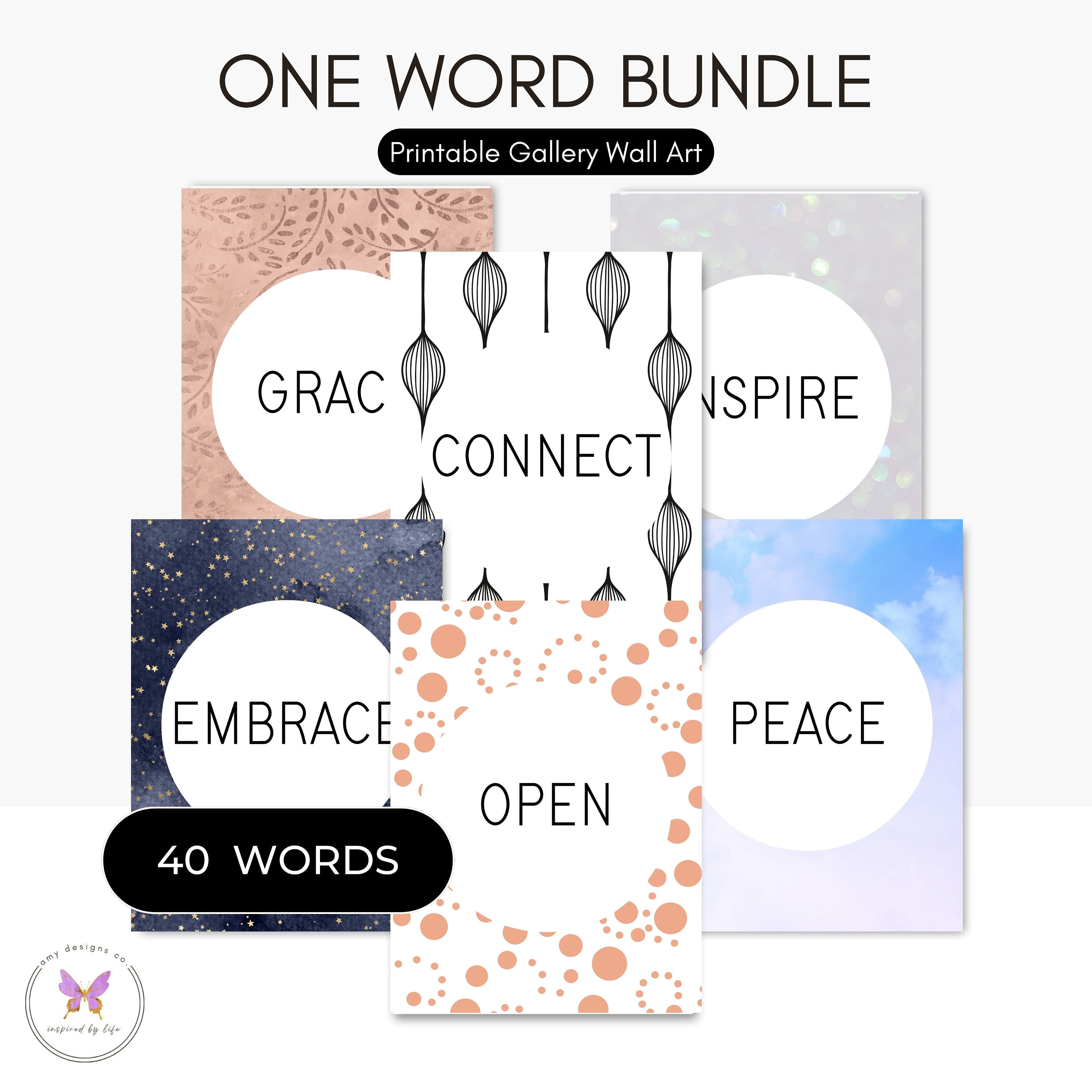 One Word Gallery Wall Art Bundle, Set of 40 Prints, Inspirational ...
