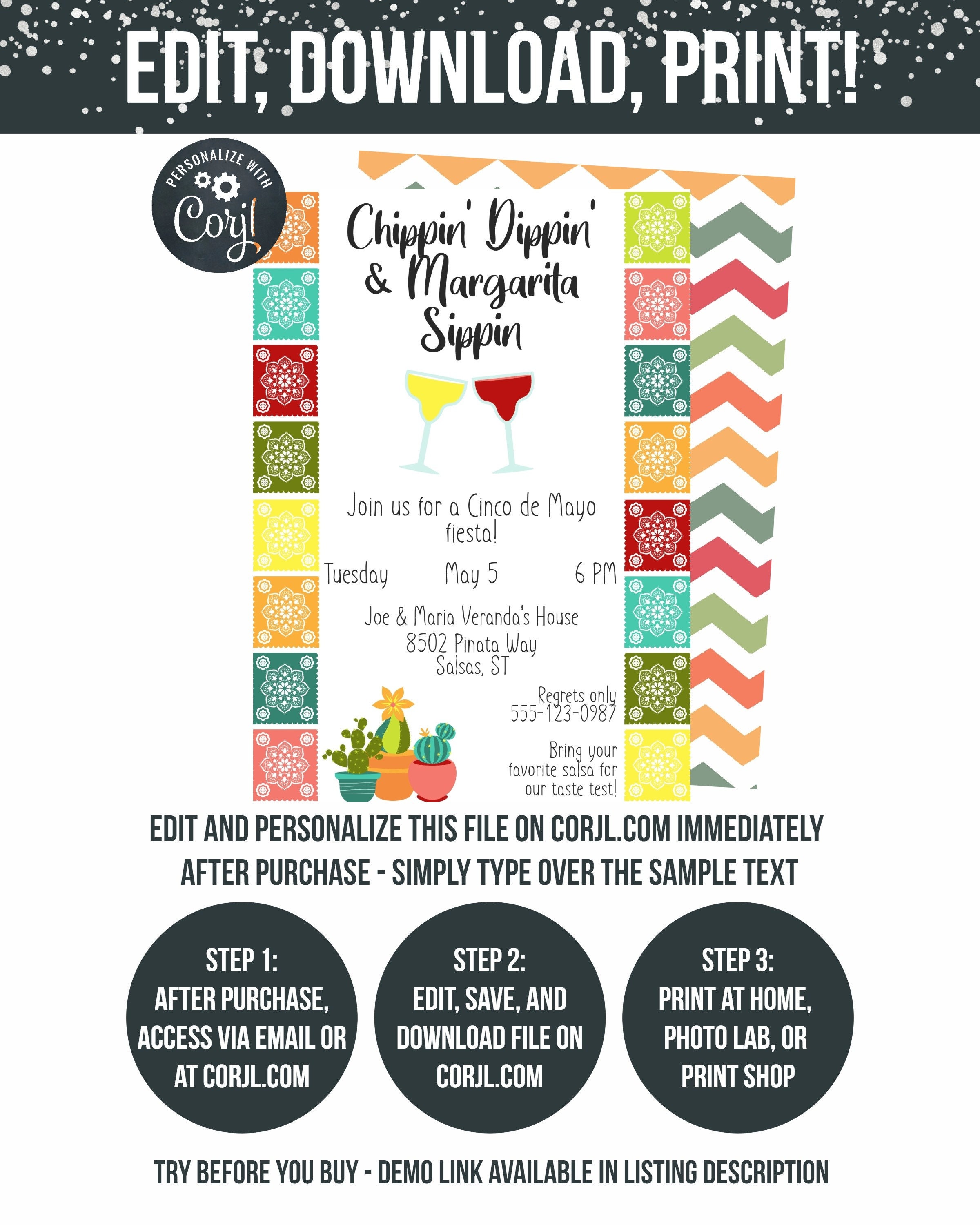 Cinco De Mayo Party, Fiesta Invitations, Cinco De Mayo Invite, Instant ...