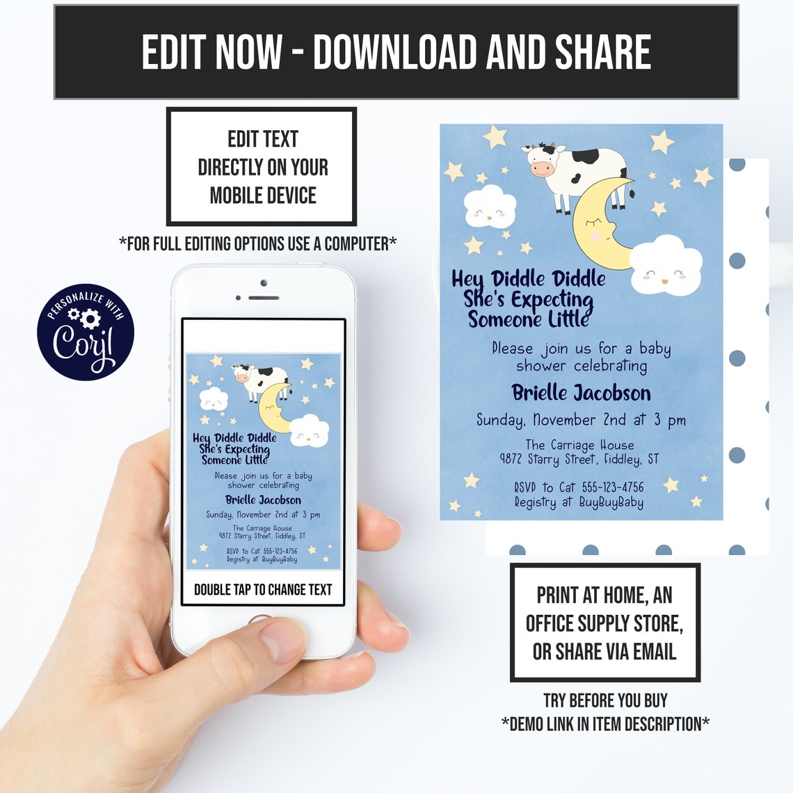 Nursery Rhyme Baby Shower Hey Diddle Diddle Invitation - Etsy