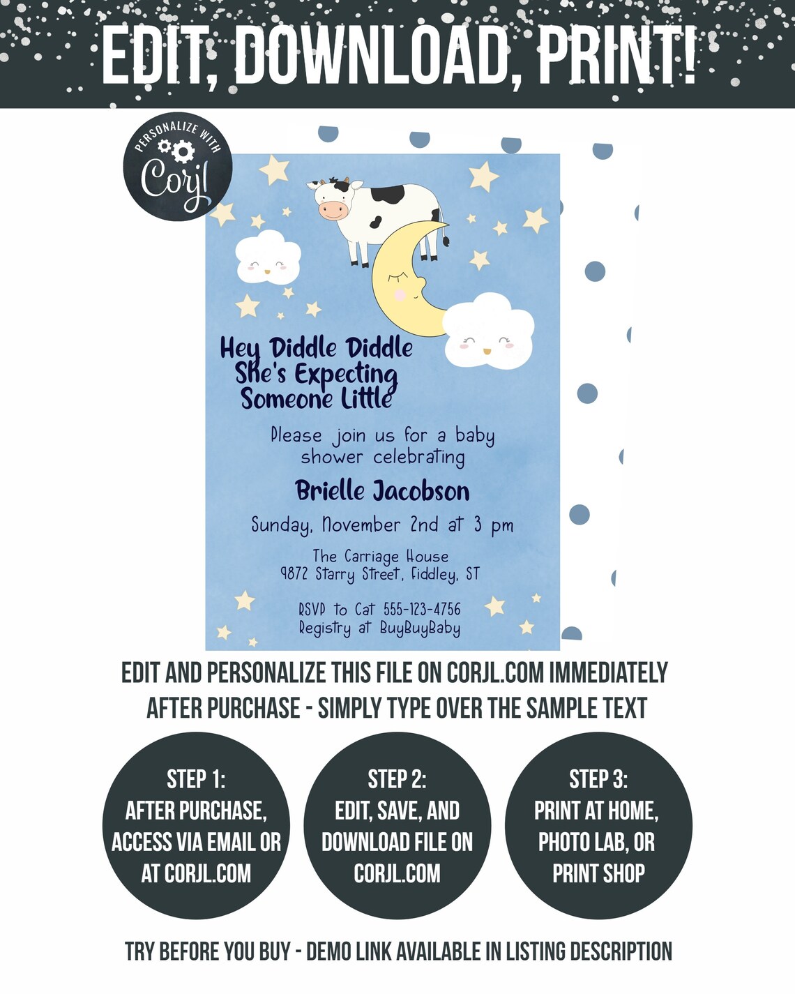 Nursery Rhyme Baby Shower Hey Diddle Diddle Invitation - Etsy