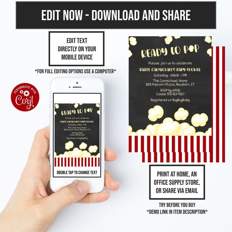 Popcorn Invitation - Etsy