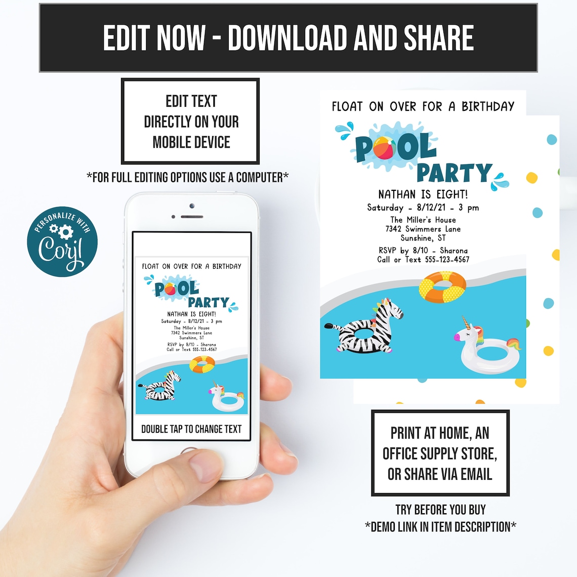 Summer Party Invite, Pool Party Birthday Invitation, Pool Party Invite ...
