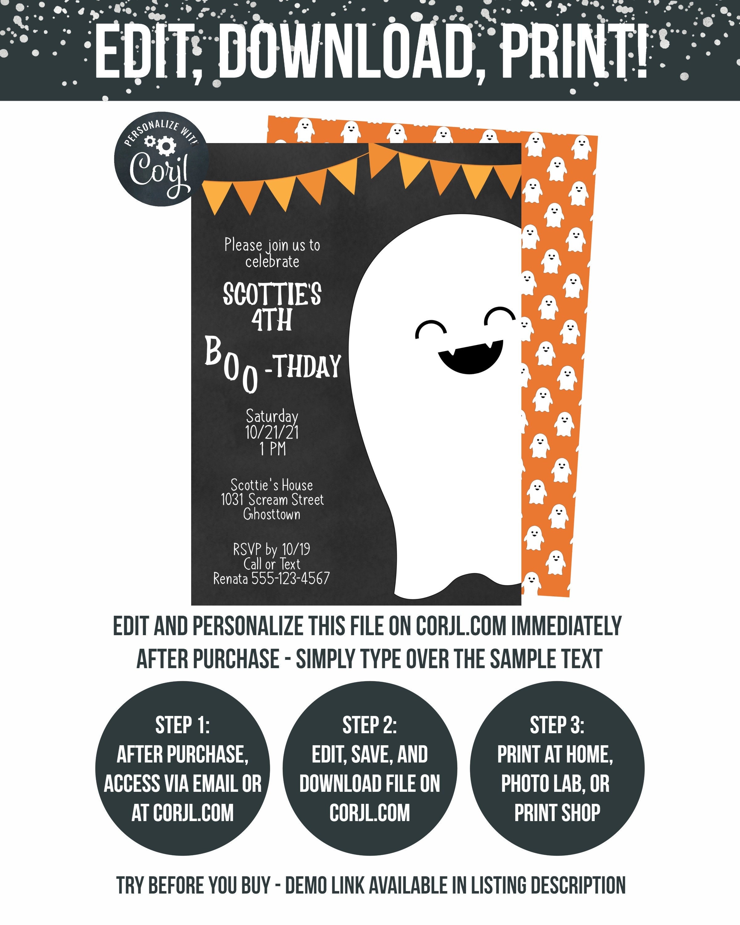 Ghost Birthday Theme, Halloween Birthday Invitation, Ghost Invitation ...