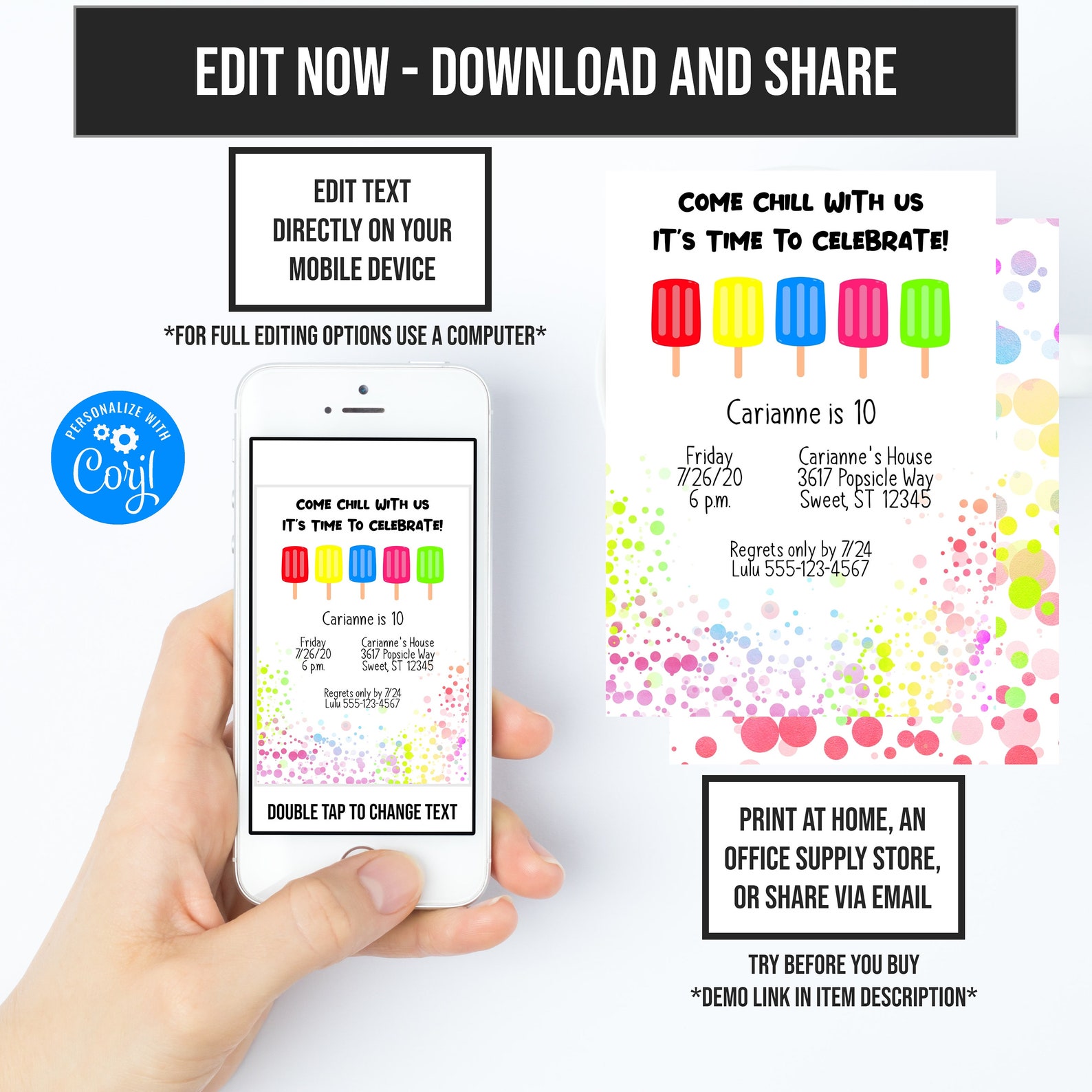 Popsicle Birthday, Popsicle Invitation, Corjl Invitations, Summer Party ...