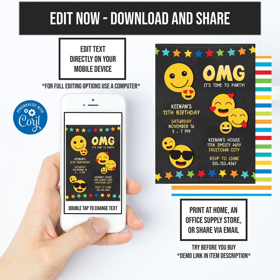 Emoji Invitation, Emoji Party Theme, Cute Birthday Invite, 1st Birthday ...