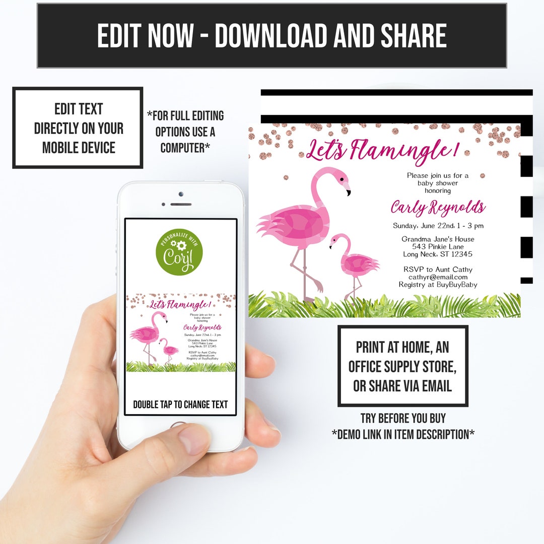 Flamingo Baby Shower, Flamingo Invitation, DIY Baby Invitation, Elegant ...