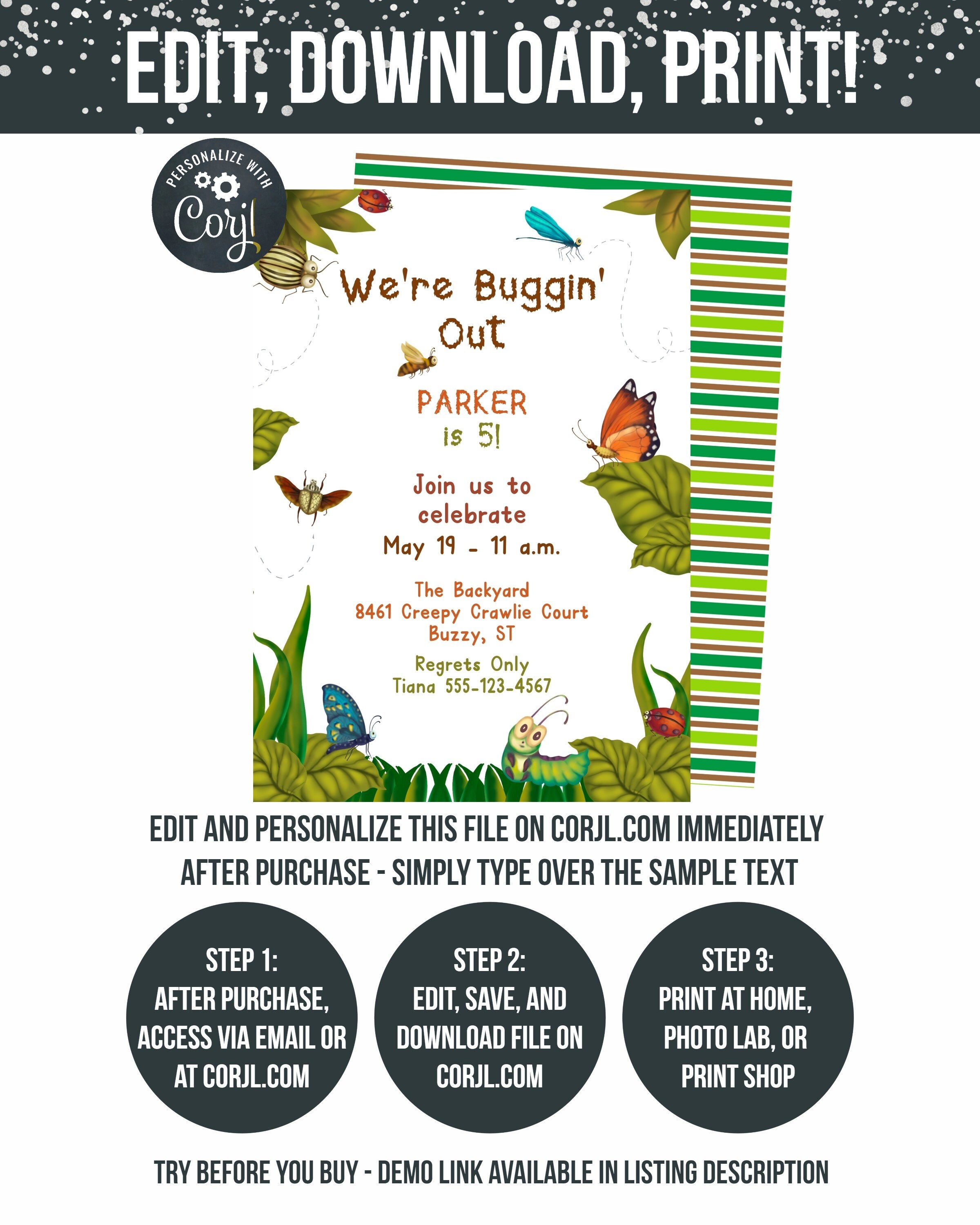 Printable Bug Invitations