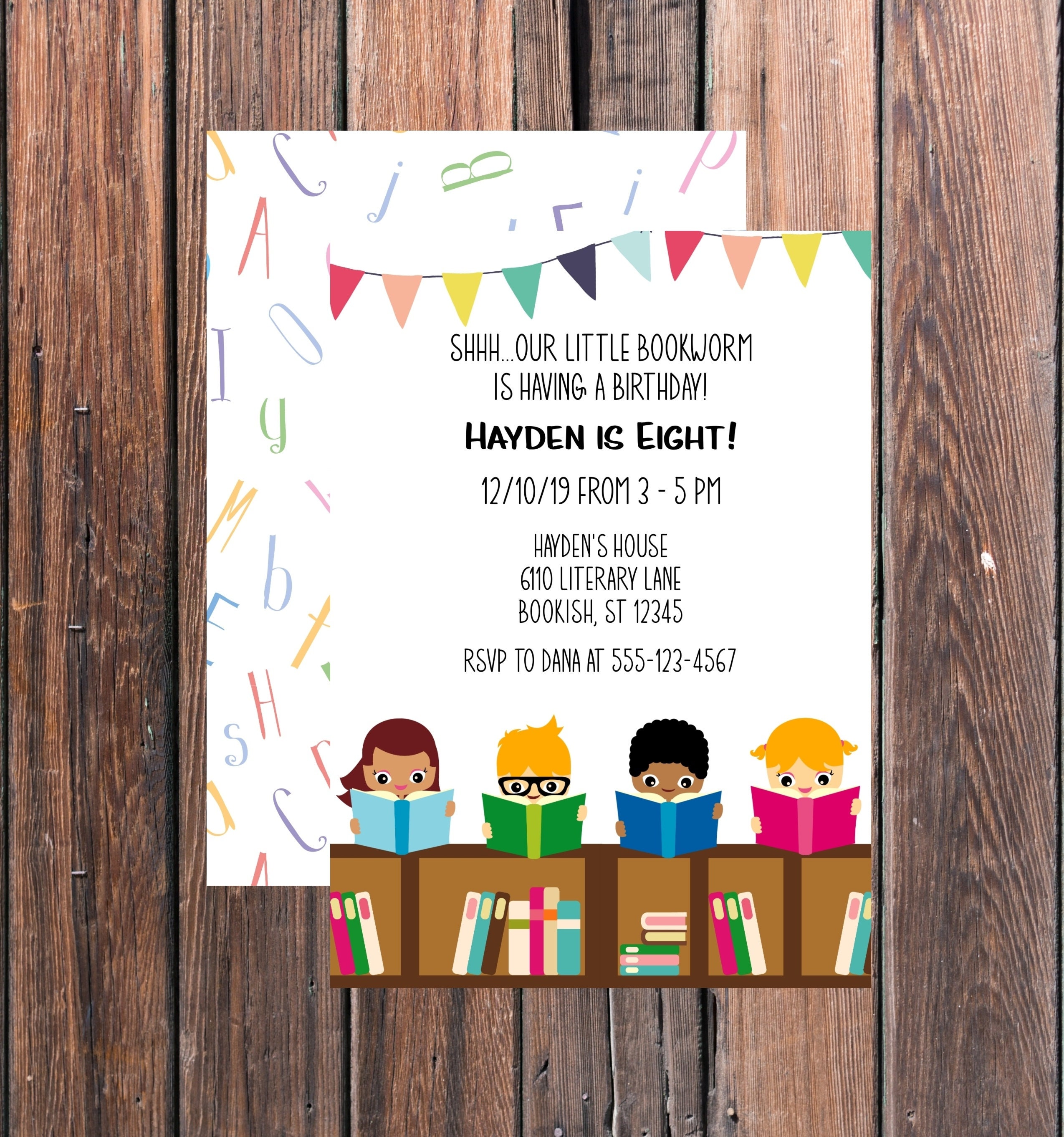 Bookworm Birthday, Bookish Party Theme, Book Birthday Invite, Instant ...