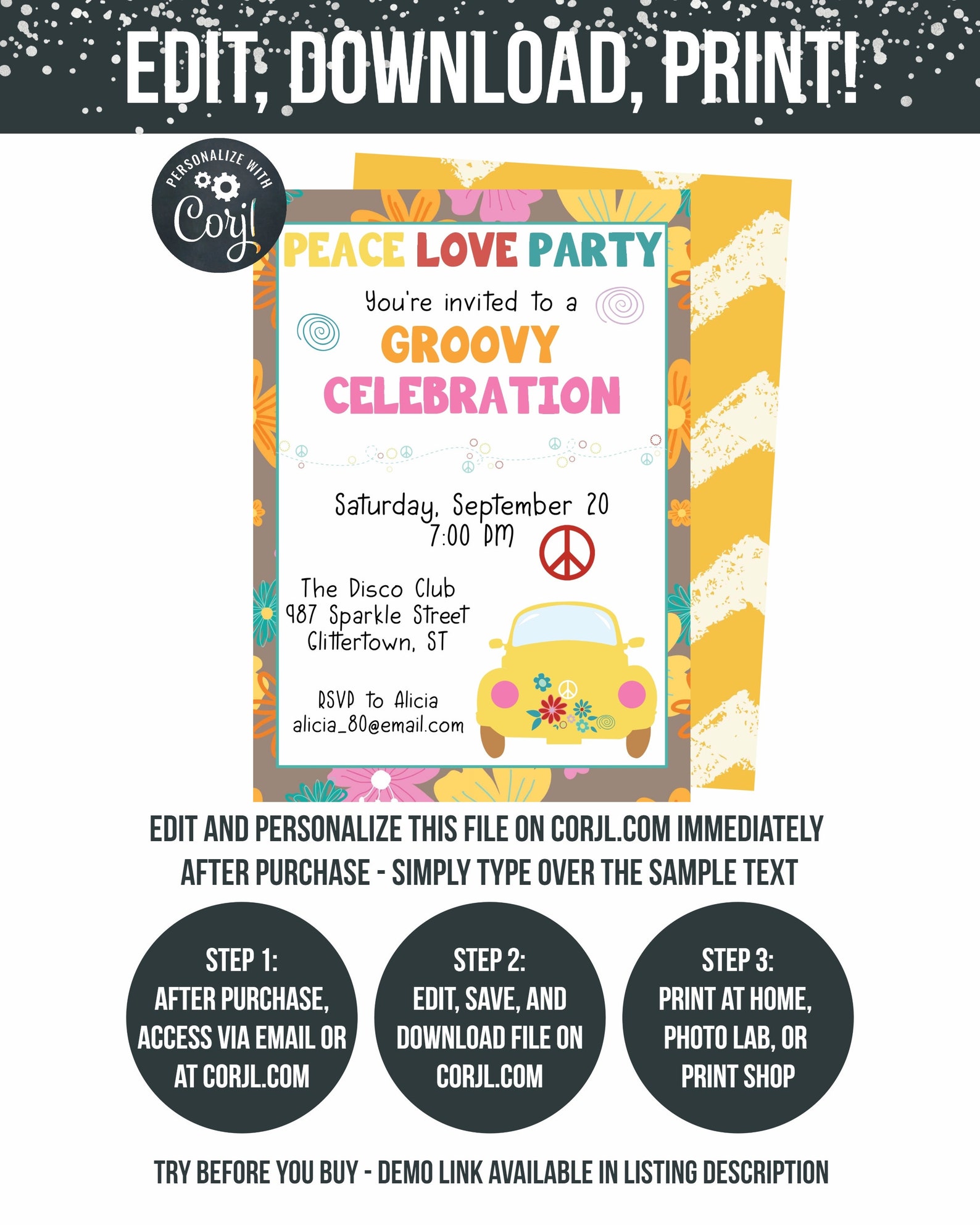 Hippie Invitations 60s Theme Party Hippie Birthday Party | Etsy